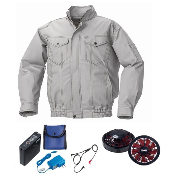 KU92040 空調服 R 綿 ヘリンボーン FAN2200BR・RD9261・LISUPER1セット シルバー LL 送料無料