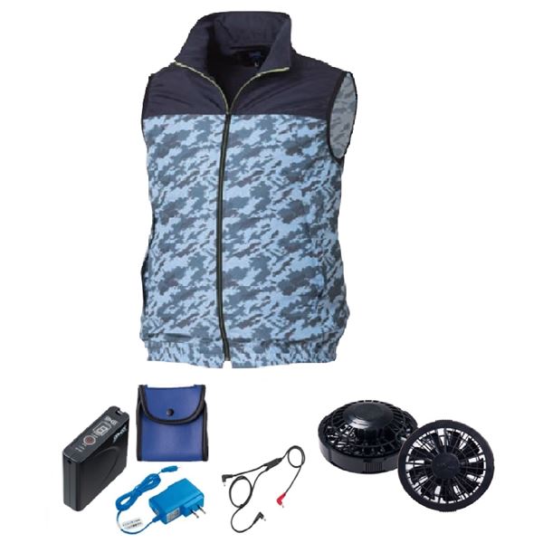 KU92020 空調服 R ポリエステル製 カジュアルベスト FAN2200B・RD9261・LISUPER1セット ネイビー×ネイビーカモ 3L 送料無料