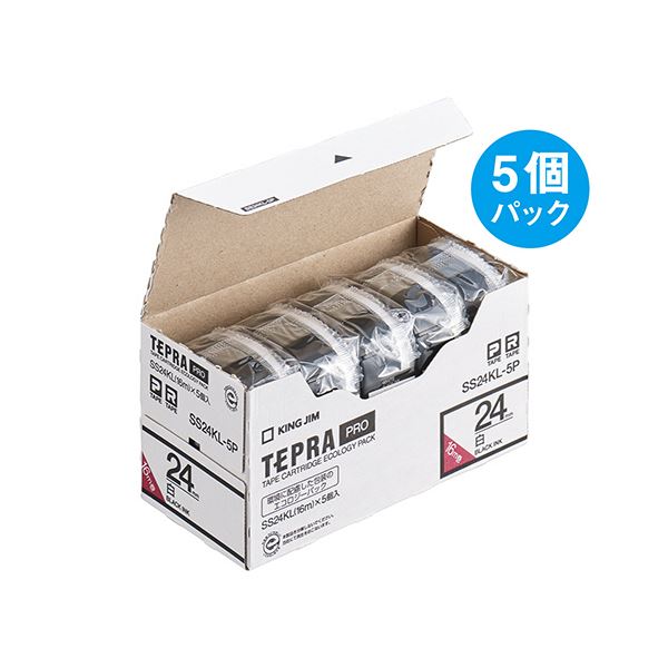 (まとめ）キングジム テプラ PRO テープカートリッジ ロングタイプ 24mm 白/黒文字 SS24KL-5P 1パック(5個)【×3セット】 送料無料