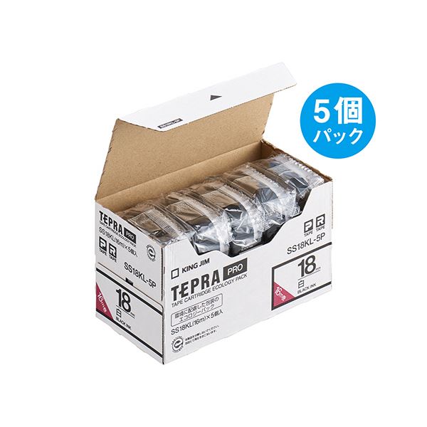 (まとめ）キングジム テプラ PRO テープカートリッジ ロングタイプ 18mm 白/黒文字 SS18KL-5P 1パック(5個)【×3セット】 送料無料