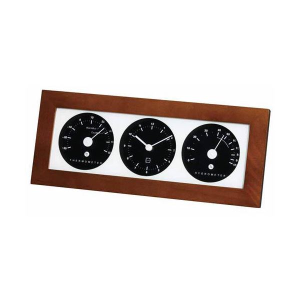 (まとめ)EMPEX 置き掛け兼用 時計 リビウッディ温・湿クロック LV-4302 ダークブラウン【×2セット】 茶 送料無料