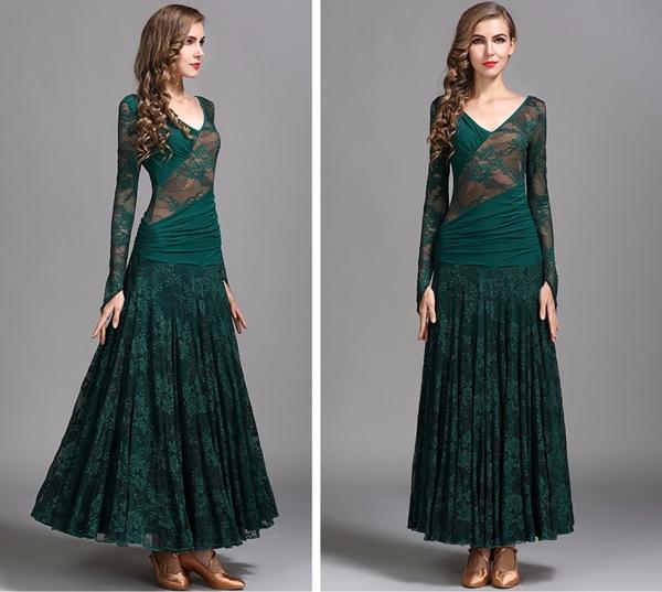 送料無料】練習用 ワルツダンス服 レースモダン ダンス衣装 ワンピース