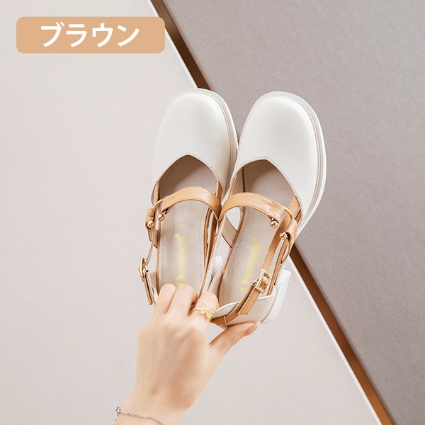 パンプス ヒール5cm 太いヒール チャンキーヒール ロリータ ラウンドトゥ ストラップ アンクルストラップ レディース 上品 シンプル オシャレ オフホワイト ブラウン 通学 通勤 日常 コスプレ 結婚式 ピアノ 発表会 パーティー シューズ 靴 パンプス ヒール5cm 太いヒール チャンキーヒール ロリータ ラウンド
