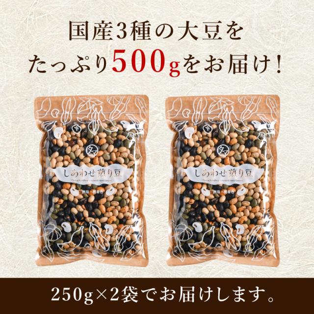 3種類の大豆 国産ミックス煎り豆 500g（250g×2袋） 無添加 ヘルシー 焙煎大豆 黒豆 青大豆 まめ レジスタントスターチ お試し ...