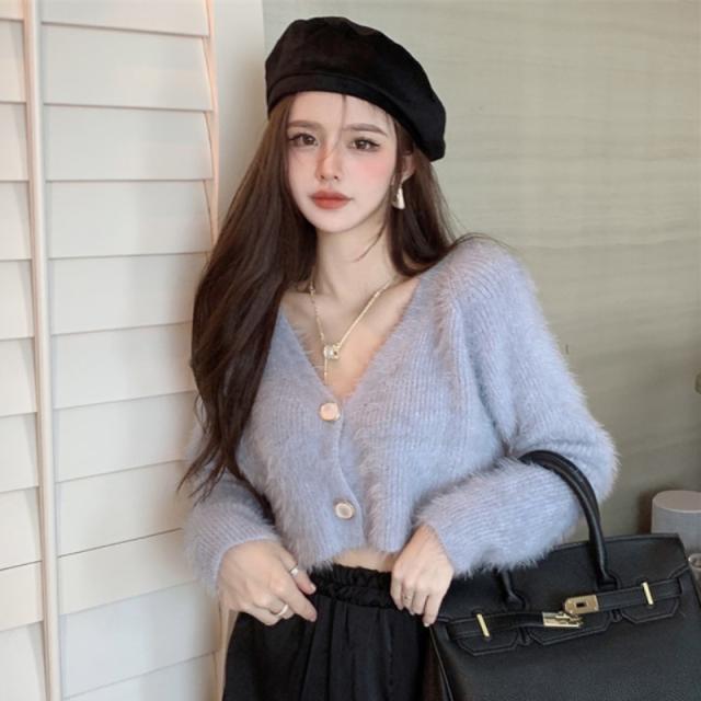 カーディガン レディース アウター ニット モヘア ボレロ ゆったり ショート丈 グレー ホワイト ふわふわ おしゃれ 春 秋 冬 T0073 ...