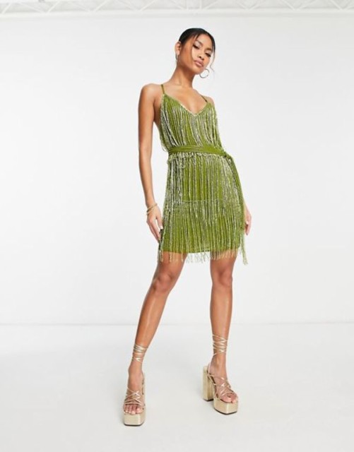 エイソス レディース ワンピース トップス Asos Design Embellished Fringe Mini Dress With