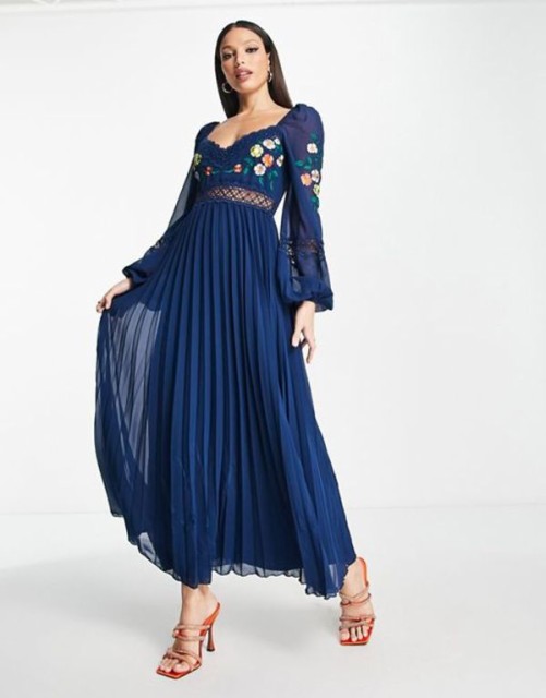 エイソス レディース ワンピース トップス Asos Design Tall Embroidered Lace Insert Pleated