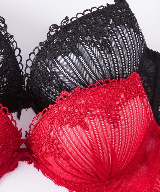ブラジャー ショーツ セット レディース ストライプ調 カップ上辺レース ブラック/レッド A70_M～D75_M ニッセン nissenの通販はau PAY マーケット - ニッセン ...
