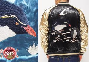 花旅楽団[ハナタビガクダン] 波鯨柄 刺繍 リバーシブル 和柄スカジャン