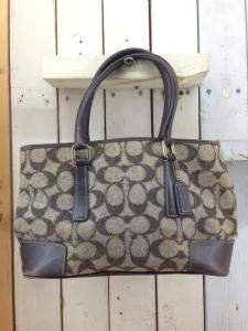 【古着】COACH コーチ 7723 シグネチャー トート バッグ レザー ウール 鞄 茶 ブラウン ベージュ／バッグ【中古】[☆2 ...