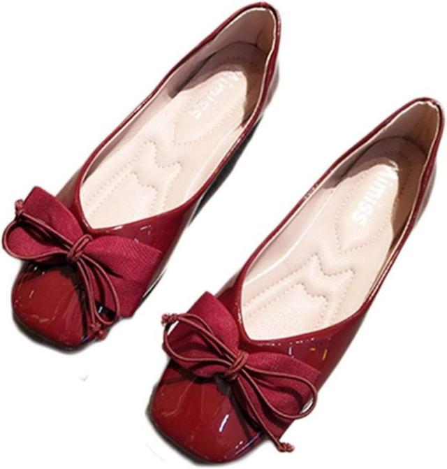 レディース パンプス ぺたんこ スクエアトゥ 幅広 バレエシューズ 疲れない 蝶結び 可愛い 婦人靴 エナメル 楽ちん ぺたんこ フラットシューズ 軽い コンフォート 履きやすい 通勤 立ち仕事