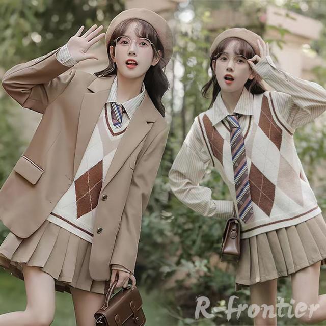 卒業式 セット ブレザー プリーツスカート ニットベスト オシャレ 韓国 高校生 中学生 スーツ 体型カバー 女の子 春物 長袖 秋 フォーマル S M L XL 発表会