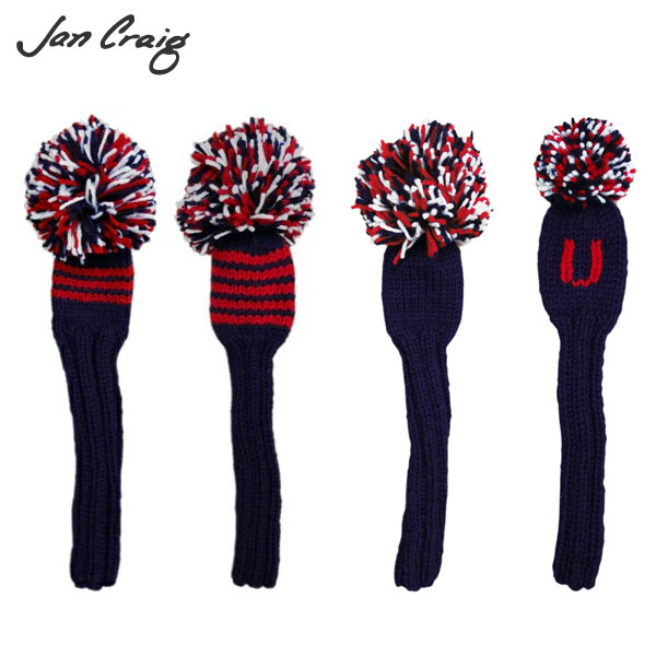 【送料無料】ジャンクレイグ ゴルフ ハンドメイド フェアウェイウッド用 ユーティリティー用 ヘッドカバー ネイビー/ホワイト/レッド