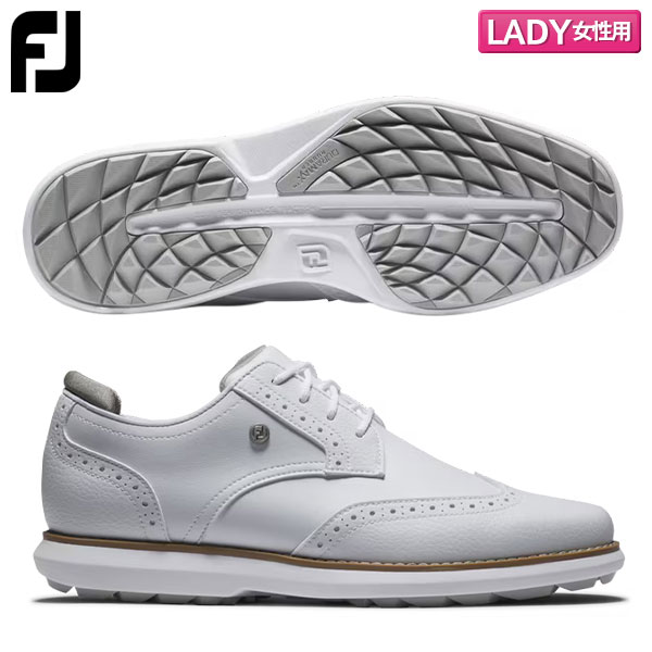【レディース】フットジョイ 97933 トラディションズ スパイクレス ブルーチャー ゴルフシューズ ホワイト×ホワイト