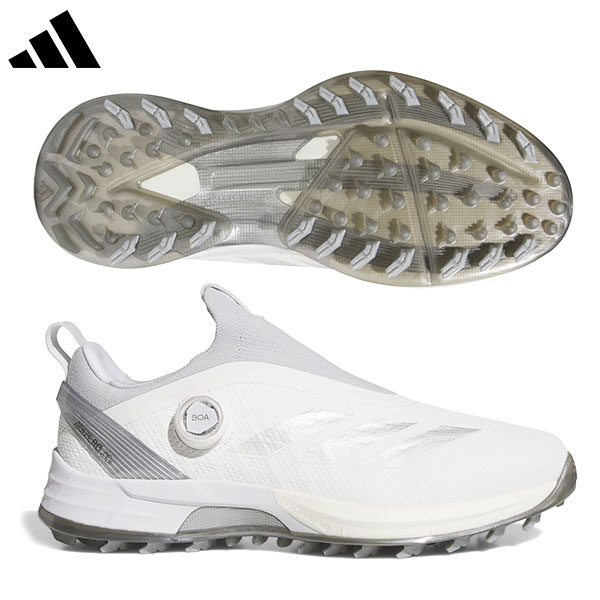 アディダス アディゼロ ZG25 ボア NLK60 スパイクレス ゴルフシューズ フットウェアホワイト×シルバーメタリック×ライトグレーヘザーソリッドグレー(IH3357)【即納】