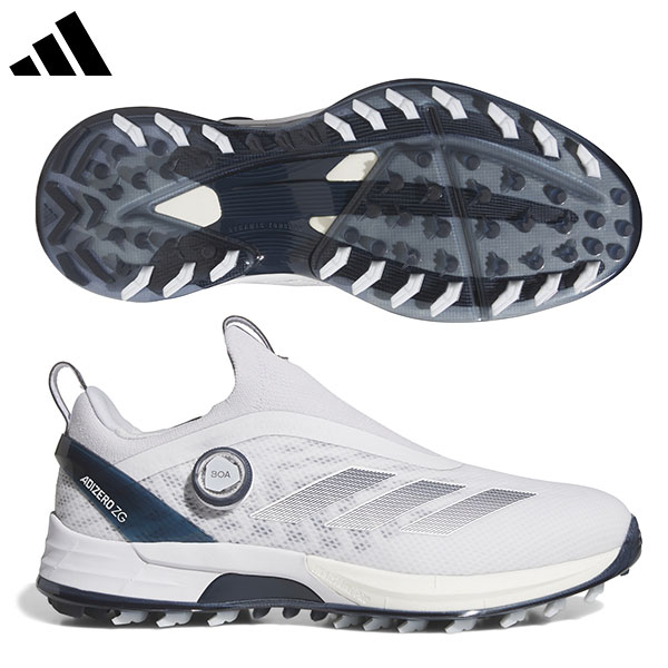 アディダス アディゼロ ZG25 ボア NLK60 スパイクレス ゴルフシューズ フットウェアホワイト×カレッジネイビー×ダッシュグレー(JI0863)【即納】