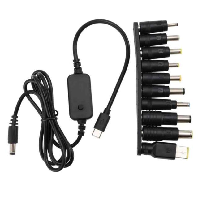 YFFSFDC 10in 1 USB Type C PD ケーブル 1m 変換プラグ付き 5.5x2.5mm LED表示 調整可能電圧 5V-9V-12V-15V-20V 昇圧ケーブルPD急速 ...