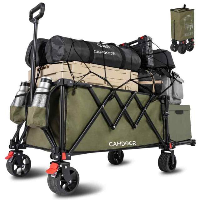 CAMDOOR 後ろ開け キャリーワゴン 長物対応3秒で収納？大容量？超軽量アウトドアワゴン 軽量 静音 キャンプカート 大容量240L 耐荷重120kg コンパクト自立収納 キャリーカート BBQ 釣り 運動会 荷物運び 引っ越し ワンタッチ収束式 (グ