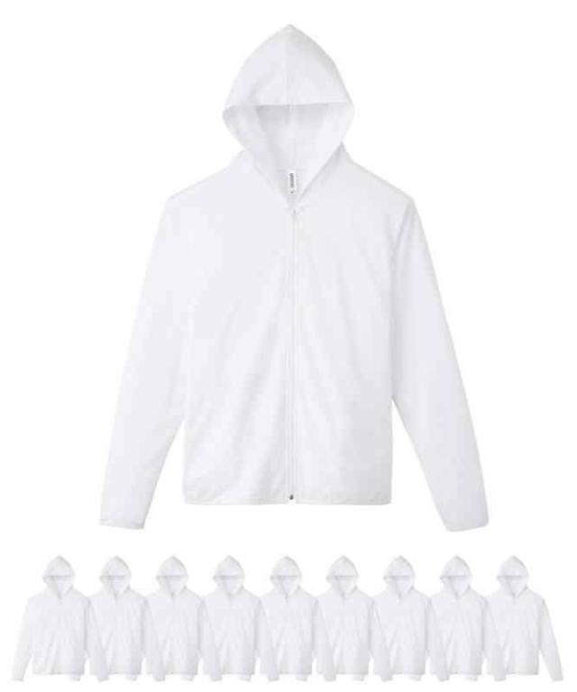 [グリマー] メンズ 4.4オンス ドライ UV ジップ パーカー 00338-AMZ長袖 (3L(10枚セット), ホワイト(10枚セット))