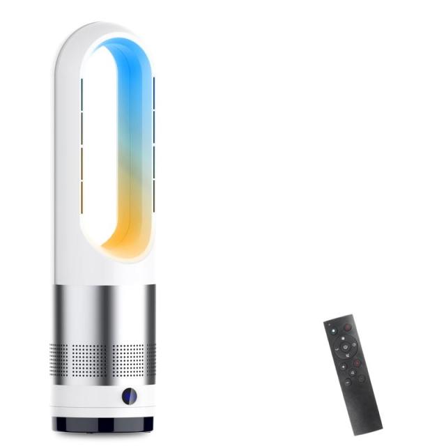 扇風機 羽なし タワーファン ８段階送風＆3段階温風切替 左右100°首振り 9Hタイマー機能 温風 冷風 広範囲送風 羽根なし型 リビング扇風機 強力送風 大風量 リモコン付 暖風送風 ファンヒーター (ホワイト)