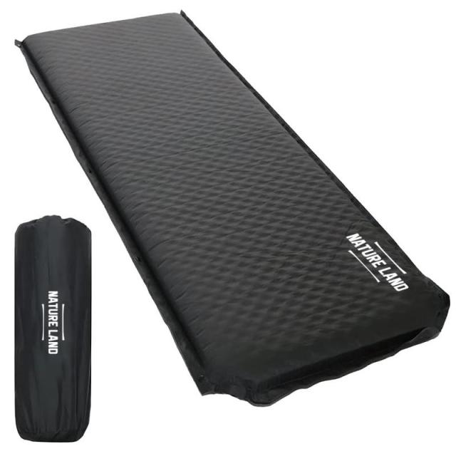 【キャンプインストラクター推薦】NATURE LAND キャンプ マット 極厚 10cm インフレーターマット エアーマット ポンプ機能付き 防災 防災グッズ (ブラック)