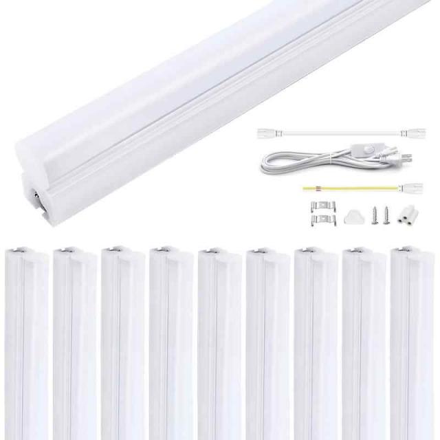 器具一体式led蛍光灯 20Ｗ形 直管 9.5Ｗ省エネ T5直感型 昼光色 高輝度1350LM 57cm ベースライト 高演色 連結コードスリム 照明器具 AC85-265V 天井 ガレージ 倉庫 キッチン 看板 作業補助灯 間接照明 工事不要 (10本,