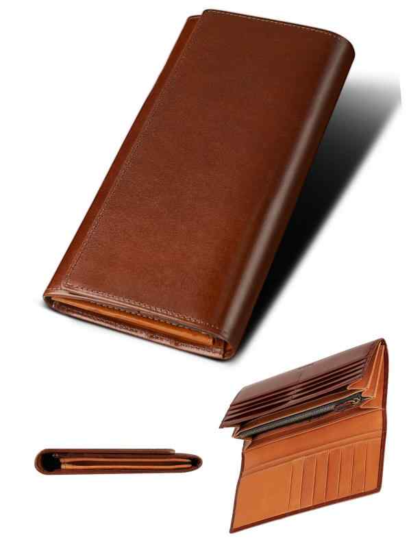 [ファブリツィオ] 財布 メンズ レディース 長財布 2つ折り マチ付き 小銭入れ 薄い 大容量 カード21枚 使いやすい イタリアン レザー 一流の革職人が作る 本革 YKKファスナー (ダークブラウン)