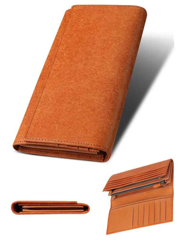 [ファブリツィオ] 財布 メンズ レディース 長財布 2つ折り マチ付き 小銭入れ 薄い 大容量 カード21枚 使いやすい イタリアン レザー 一流の革職人が作る 本革 YKKファスナー (オルモ)