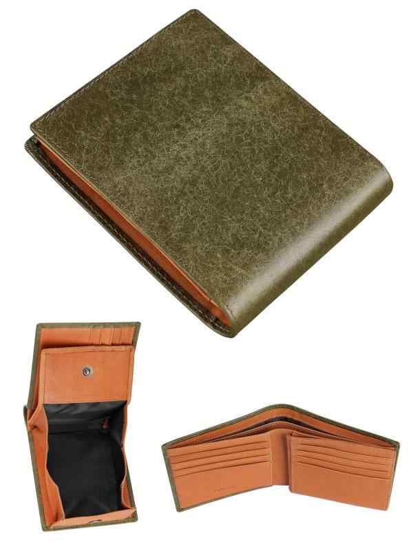 [ファブリツィオ] 財布 メンズ 二つ折り ボックス型 小銭入れ メンズ財布 薄い 柔らかい 使いやすい イタリアン レザー 一流の革職人が作る 大容量 本革 (オリーバ)