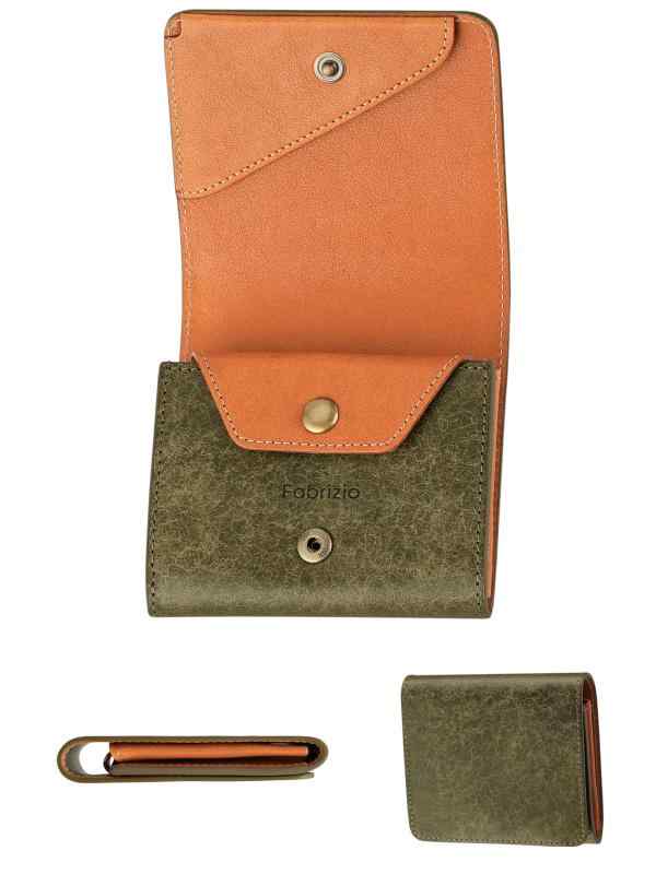 [ファブリツィオ] 財布 メンズ レディース 2つ折り 小銭入れ ミニ財布 小さい 薄い コンパクト 柔らかい 使いやすい イタリアン レザー 一流の革職人が作る 本革 (オリーバ)
