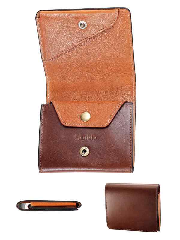 [ファブリツィオ] 財布 メンズ レディース 2つ折り 小銭入れ ミニ財布 小さい 薄い コンパクト 柔らかい 使いやすい イタリアン レザー 一流の革職人が作る 本革 (シャインダークブラウン)