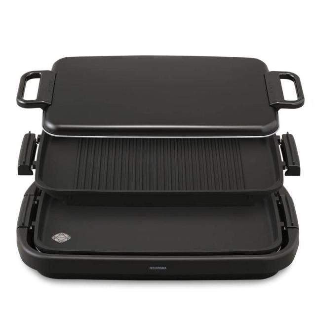 アイリスオーヤマ ワイドホットプレート2枚 SWHPK-012-B ブラック