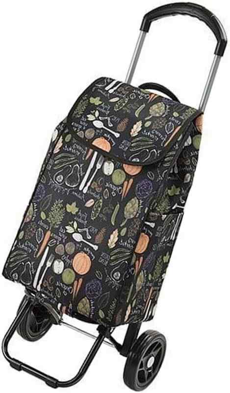 [Sp Labo] [ちょっと大きめ] 自立スタンド付き ショッピングカート 4段階調節バー式 2輪 静音 かわいい おしゃれ (F, ナチュラルフード)