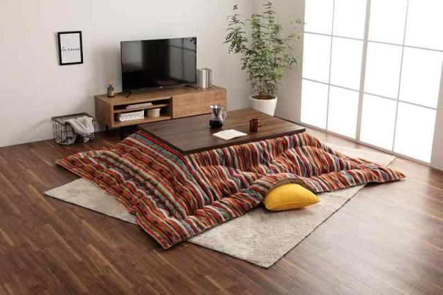 イケヒコ こたつ 掛け布団 アシュリー 約200×200cm ブルー 正方形 エスニック 日本製 シェニール #7801019