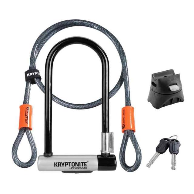 Kryptonite Kryptolok 標準自転車Uロック ケーブル付き 高耐久 盗難防止 自転車 Uロック 12.7mmシャックルと長さ10mm x 4フィートのセキュリティケーブル 取り付けブラケットとキー付き (ケーブル付き,付き)