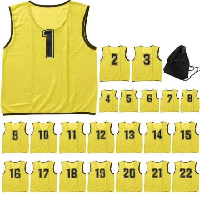 [ロジック] ビブス セット ゼッケン 収納バッグ付き 番号入り メッシュ サッカー バスケ フットサル 学校 行事 自治体 運動会 22枚セット (子供用, イエロー)