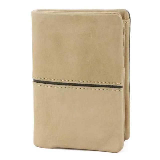 [バギーポート] 小銭入れ付き 二つ折り財布 本革 フルクロームツートン メンズ BP-HRD411 (ベージュ/グリーン)