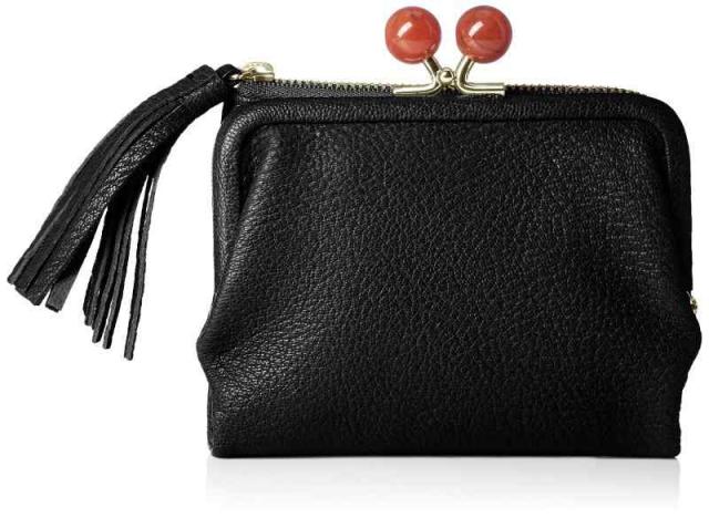 [ペルケ] アクリル玉がま口2つ折り財布 (BK)