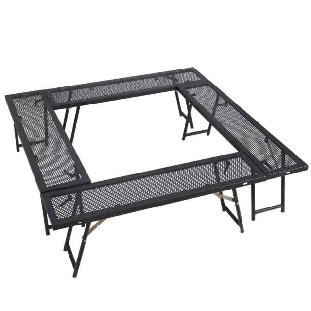 SUN-YE 囲炉裏 焚き火テーブル 自由な組み合わせで使えるシェイプ アウトドア 収納ケース付 アウトドア アイアン囲炉裏 マルチファイア 4個セット 脚が太くなり安定感が増し、複数人でのBBQに最適 (ブラック)