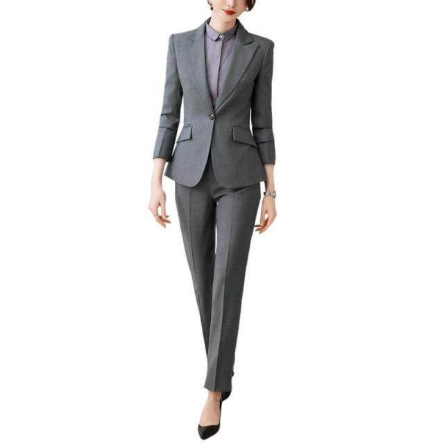 [ByFshow] レディース 洋服 スーツ セット ズボン レジャー スーツ スリム オフィススーツ 無地 春 夏 秋 パンツ セットアップ 2点セット 通勤 結婚式 面接 卒業式 就活 結婚式 秋冬 XS-3L (グレー, XL)