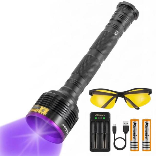 Alonefire SV56 30W 紫外線 ブラックライト 強力 UV LED ライト 波長365nm USB充電式 アニサキスライト ウッド灯検査 ペット尿検出器 スコーピオン 鑑定 真贋 レジン用 硬化、猫真菌、釣り、鉱物 用 UV保護メガネ リチウ
