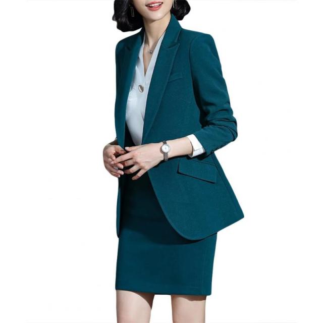 [ByFshow] スカートスーツ フォーマルスーツ レディース 洋服 スーツ セット上下 セットアップ スーツ 長袖 2点セット ビジネス服 OL出勤服 おしゃれ 結婚式 スーツ 卒業式 スーツセット 大きいサイズ (グリーン, 2XL)
