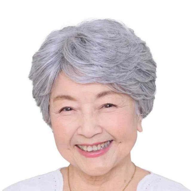 ふんわりグレイヘアウィッグ 白髪 白毛 シニア シエル フルウィッグ 耐熱 ショートグレーヘア かつら レディース (白毛80％)