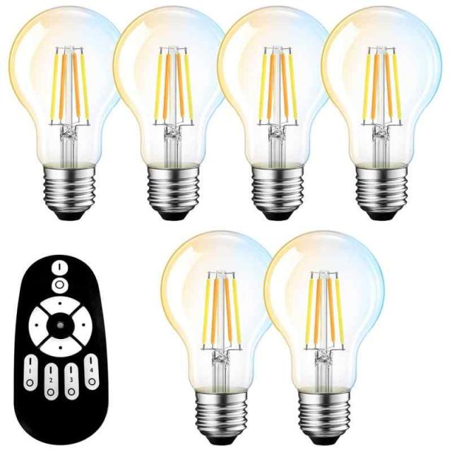 ANWIO LED電球 フィラメント電球 806LM 6W（60W形相当） E26口金 リモコン付き 無段階調光/調色 led照明 常夜灯 昼光色 昼白色 照明 (電球6個+リモコン1個)