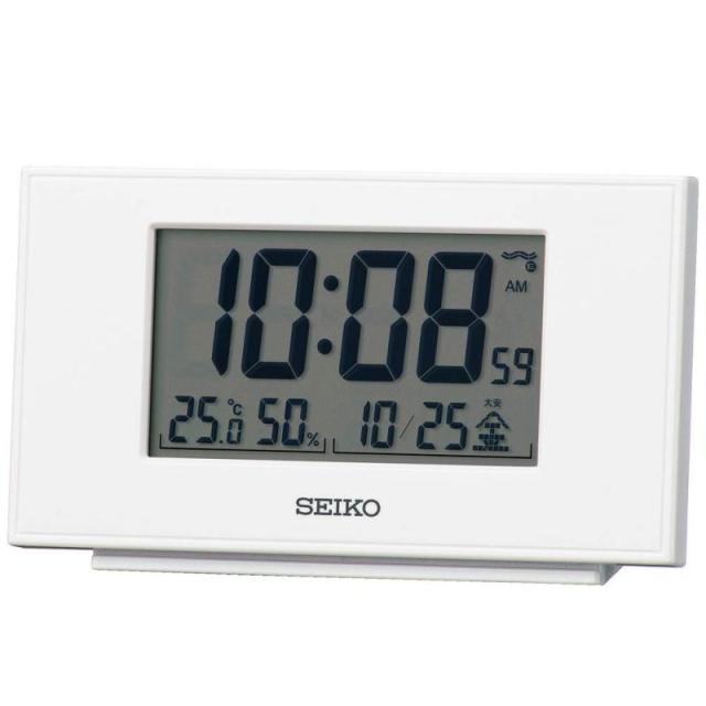 セイコークロック(Seiko Clock) 置き 白パール 本体サイズ:7.8×13.5×3.8cm 目覚まし 電波 デジタル カレンダー 温度 湿度 表示 SQ790Wの通販はau PAY ...