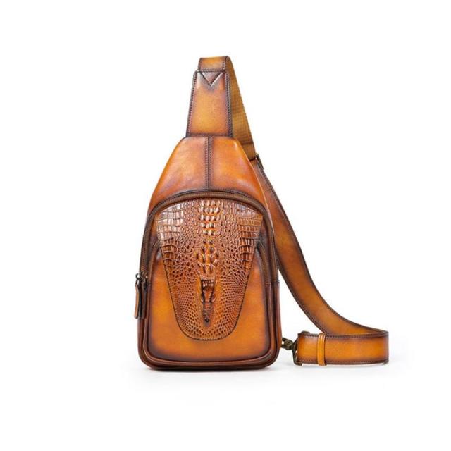 Ｗｈａｔｎａ アンティーク風合い鞣し天 然 牛 革 ワンショルダーメンズ 3way 斜めがけ 肩掛けミニボディ 胸 本革 厚手 レザー プレゼント 紳士用  8082 (ブラウン)