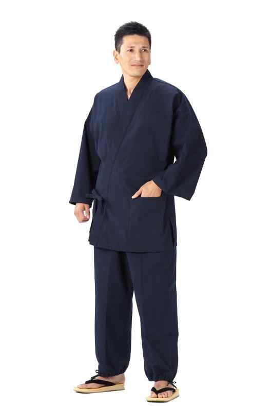 綿の郷(ワタノサト) 日本製 久留米紬織作務衣 (L, 紺)