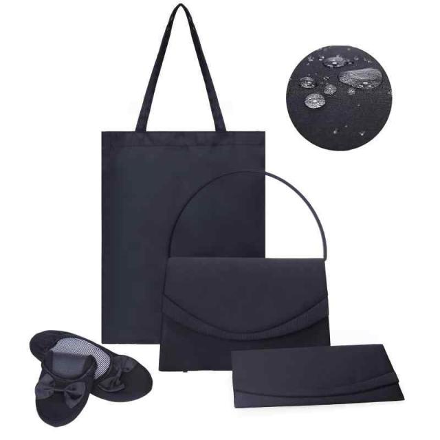 NAACCI フォーマル レディース 携帯スリッパ 冠婚葬祭 結婚式 和装 卒業式 入学式 折りたたみ式スリッパ 女性用 葬儀用  袱紗 折りたたみ式スリッパ サブ 4点セット大容量 黒