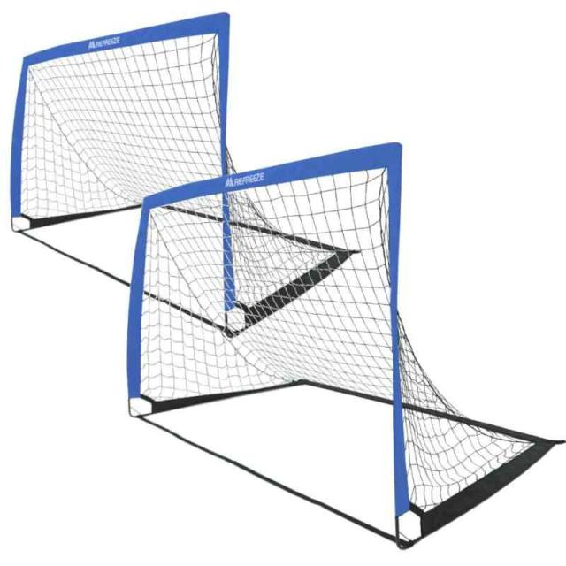 REFREEZE(リフリーズ) 折りたたみ サッカーゴール 収納付き 室内 屋外兼用 ポータブル (200×130cm（持ち運び時組立・分解必要）, 200×130cm ブルー 2個セット)