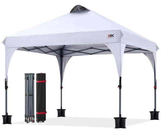 ABCCANOPY タープテント ワンタッチ 3段階調節 ベンチレーション 天井 2m/2.5m/3m アウトドア 簡単 大型 タープ テント キャスター付き 高耐水圧 遮熱日除け 付属品付き (2.5mx2.5m, ホワイト)